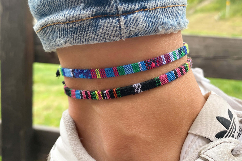 2x Boho Surfer Anklet - Turquoise + Black-Pink Flat – Made by Nami US